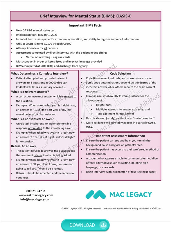 Brief Interview for Mental Status (BIMS): OASIS-E Cheat Sheet – Digital ... Brief Interview for Mental Status (BIMS): OASIS-E Cheat Sheet – Digital ...